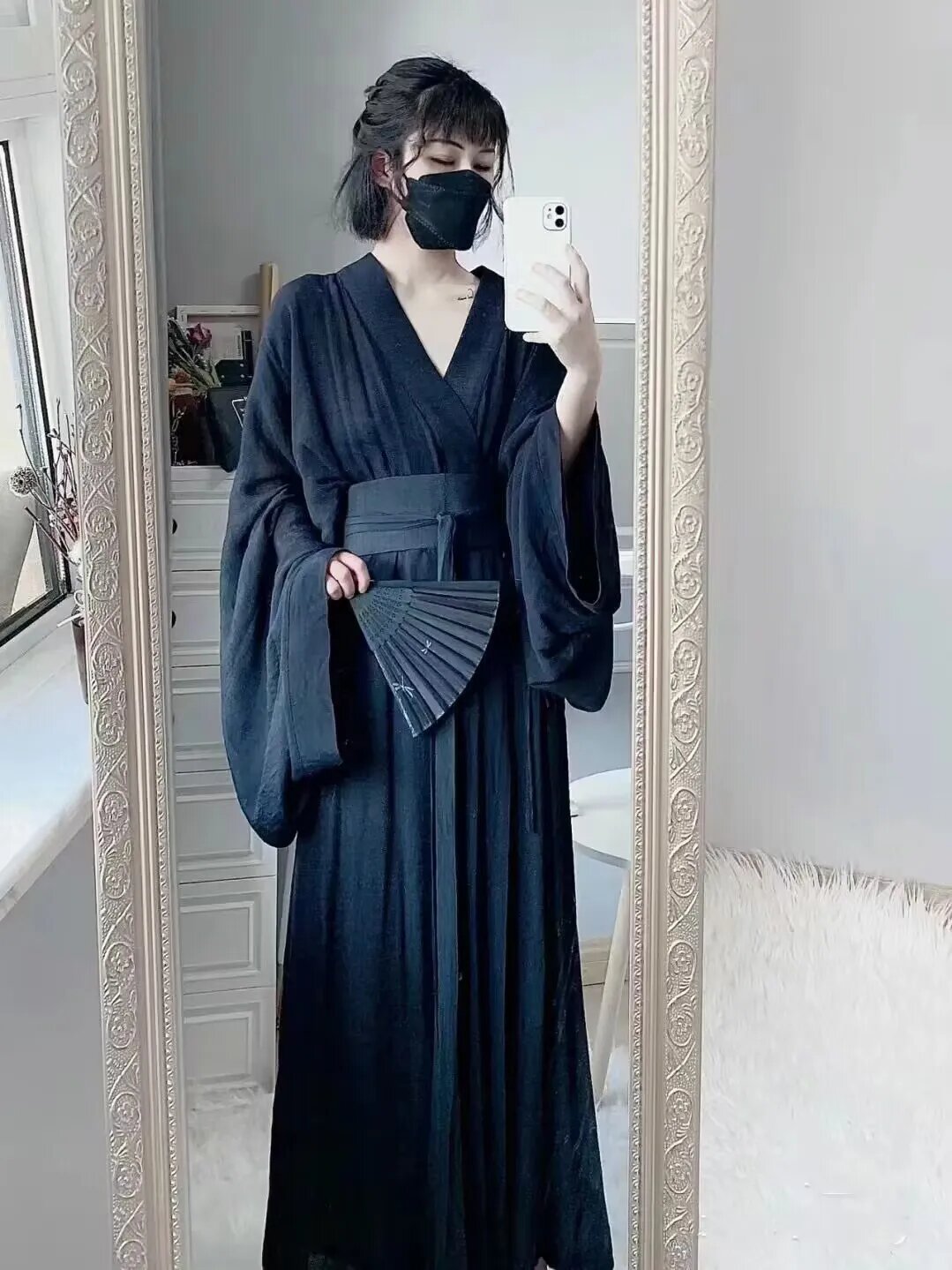 Женское платье Ханьфу зеленый и красный XTT-CH08 Черный, M height 162-165cm, Black with belt b