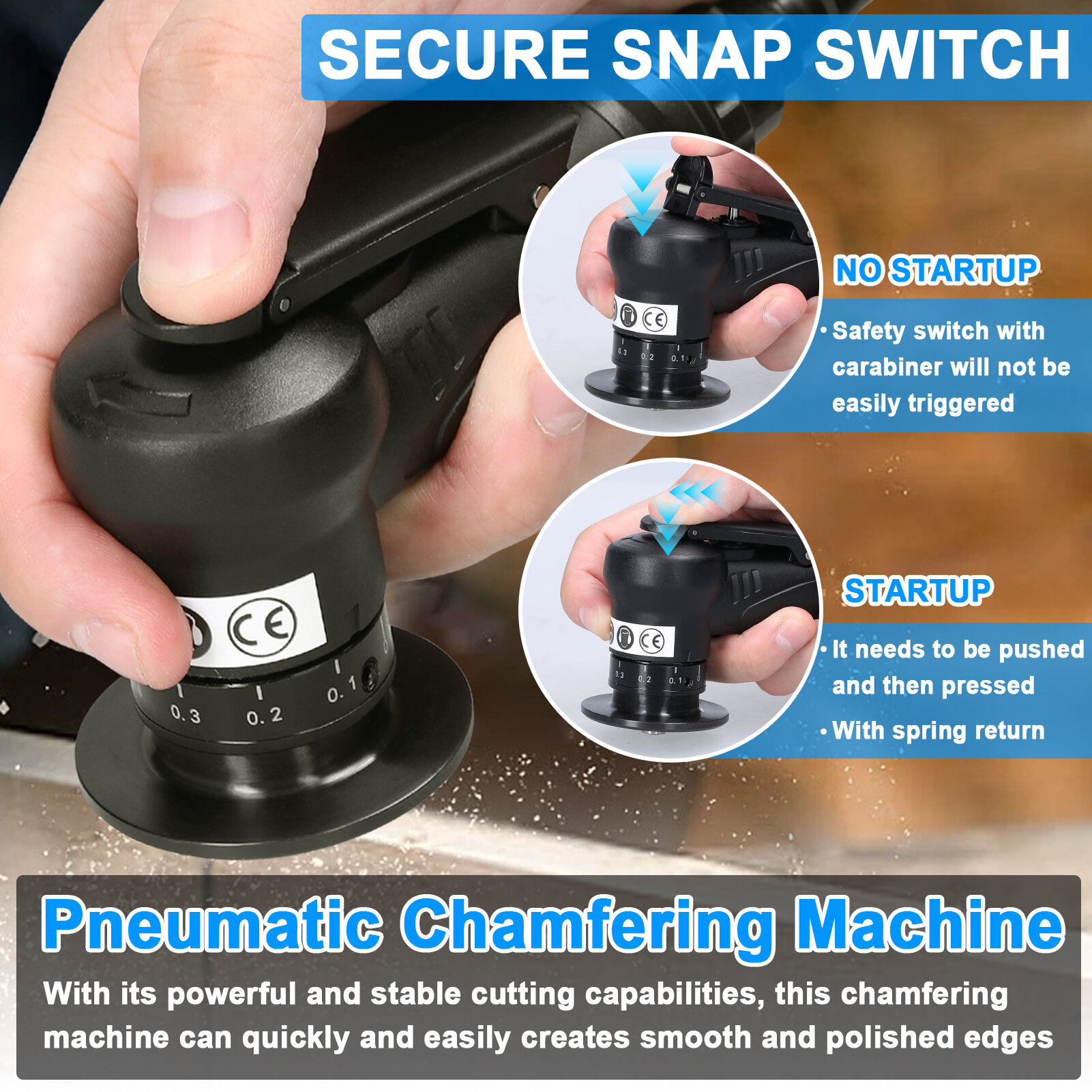 Пневматический станок для снятия фаски Плотницкий инструмент для снятия фаски Портативный ручной шлифовальный инструмент для металла, дерева, акрила, снятия заусенцев, снятия фаски, обрезной станок