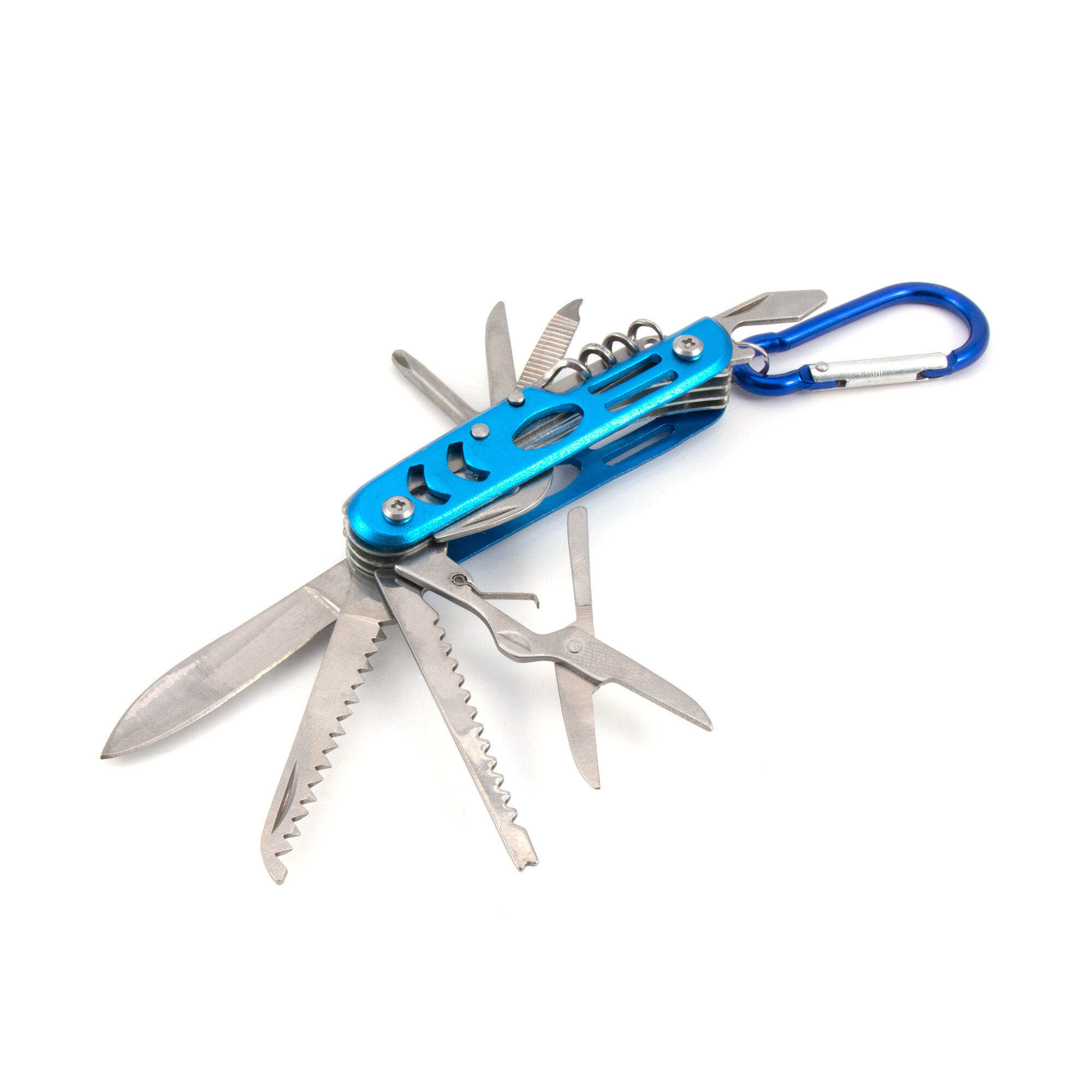 Мультитул Следопыт, 12 функций, нержавеющая сталь, светло-синие, с карабином