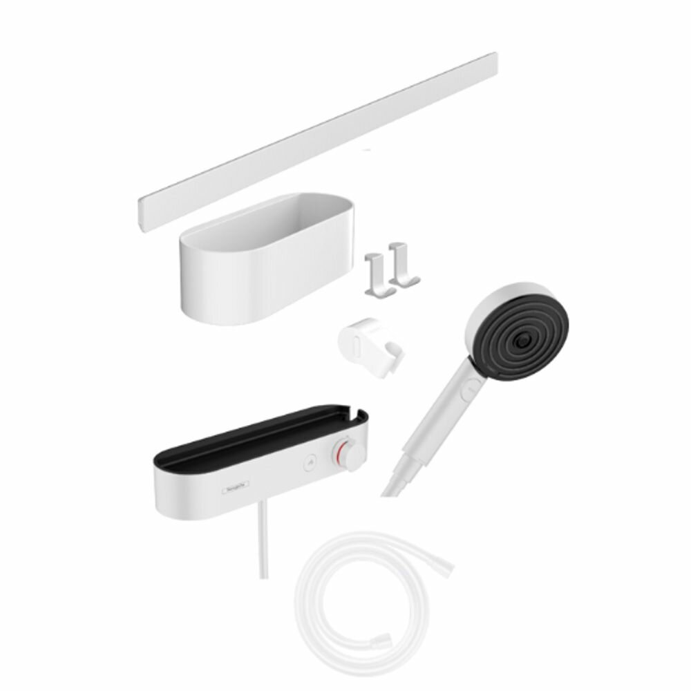 Термостат для душа с душевым набором, лейкой, полкой, белый матовый Hansgrohe WallStoris 24250700