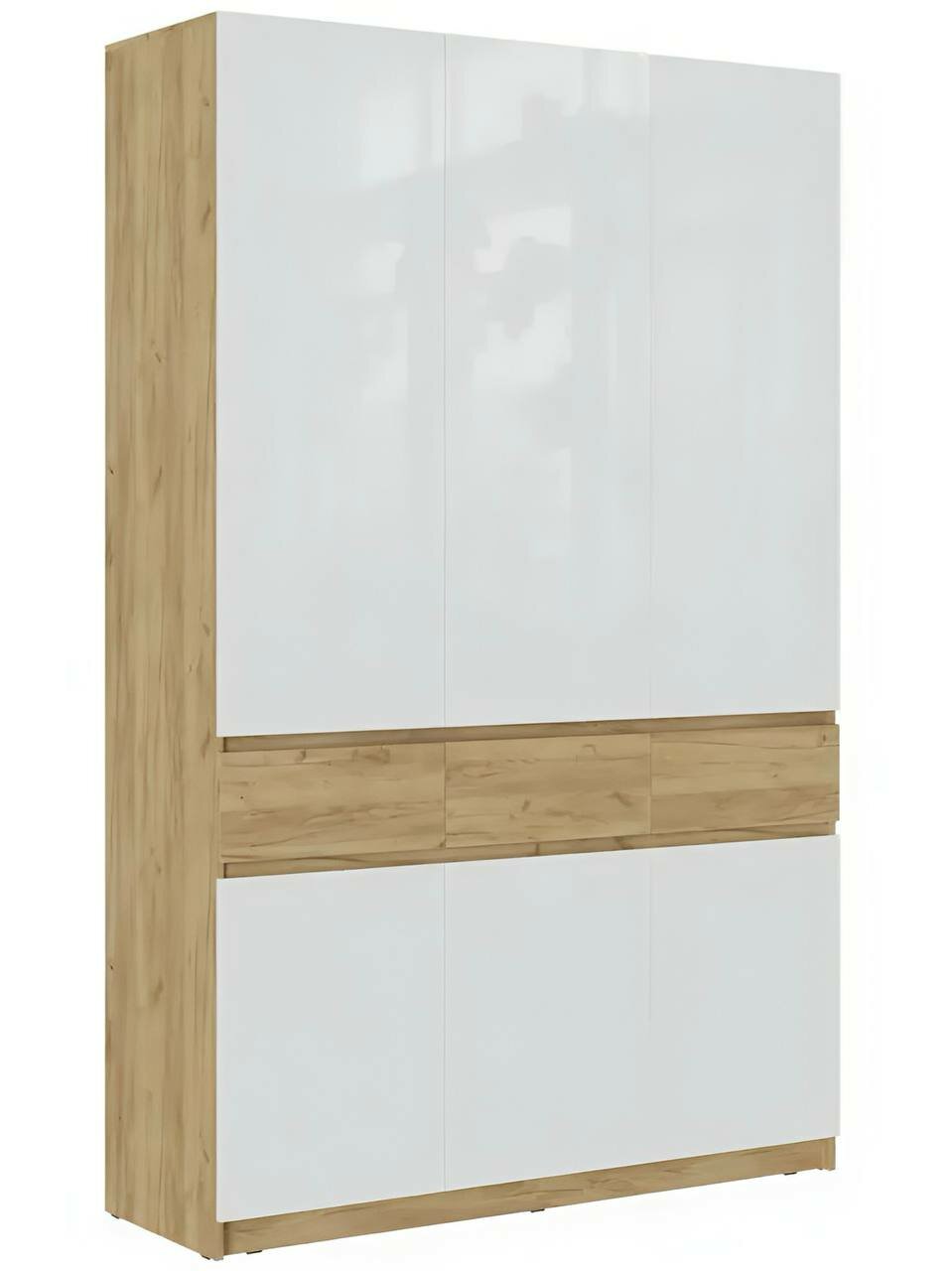 Шкаф 3-х створчатый бостон ЛДСП/МДФ дуб крафт золотой/белый глянец (2360/510/1500 мм) с ящиками, полками, штангой для спальни, гостиной, гардеробной