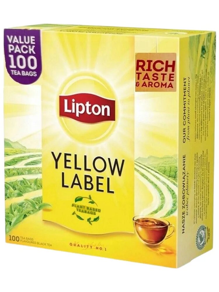Чай Lipton "Yellow Label", черный, в пакетиках, вкус бергамота, 100шт x 2г