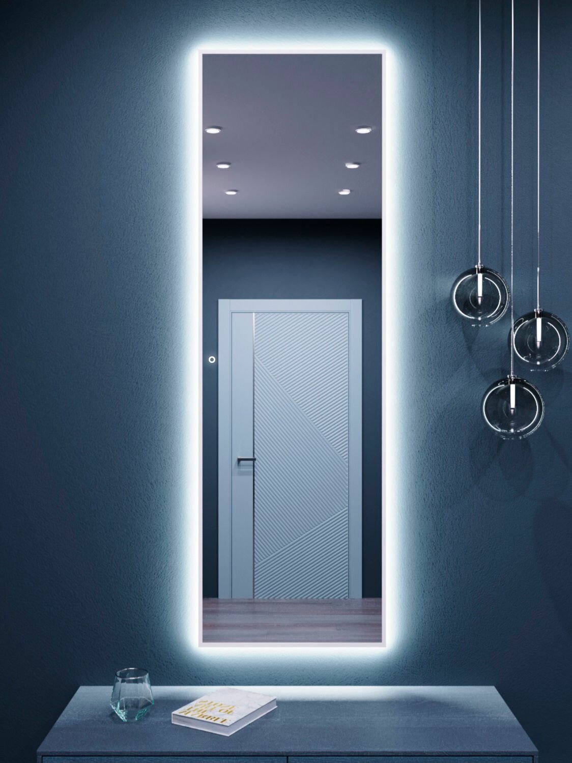 Зеркало настенное 140х40 см. ONE MARKET с подсветкой сенсорное в алюминиевой раме, Белое