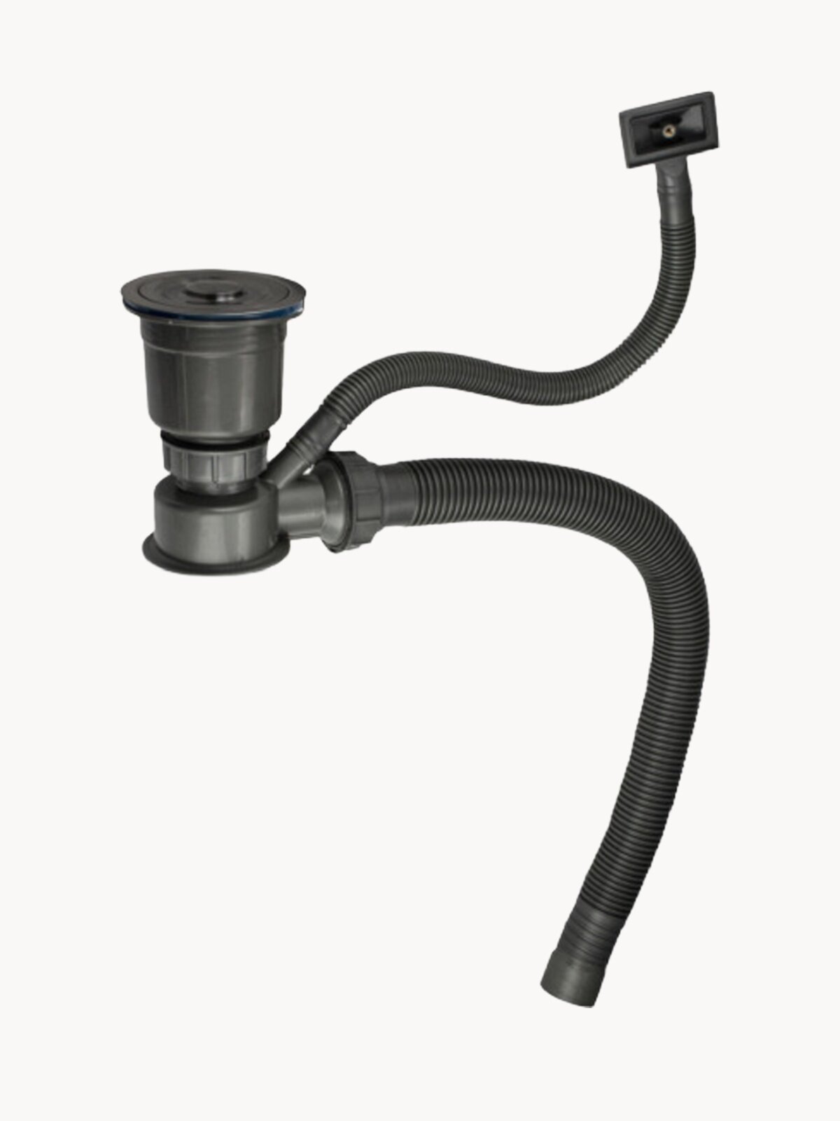 FABIA PROFI - Сифон для мойки, большая горловина с переливом, графит, с отводом под сливной шланг и со съёмной корзинкой для мусора