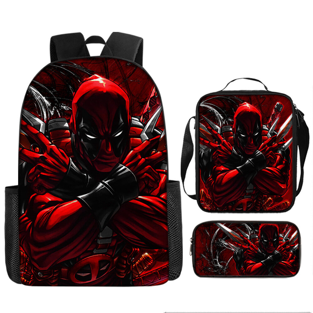 Новый трансграничный рюкзак Дэдпул с героями мультфильмов, большой вместительный рюкзак, сумка на плечо, чехол для ручек, комплект из трех предметов, дропшиппинг