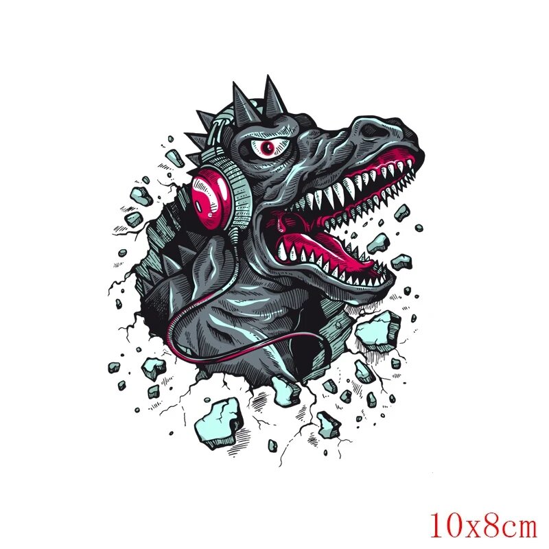 Термонаклейка динозавр с наушниками, 10x8 см, SXTH00110-2