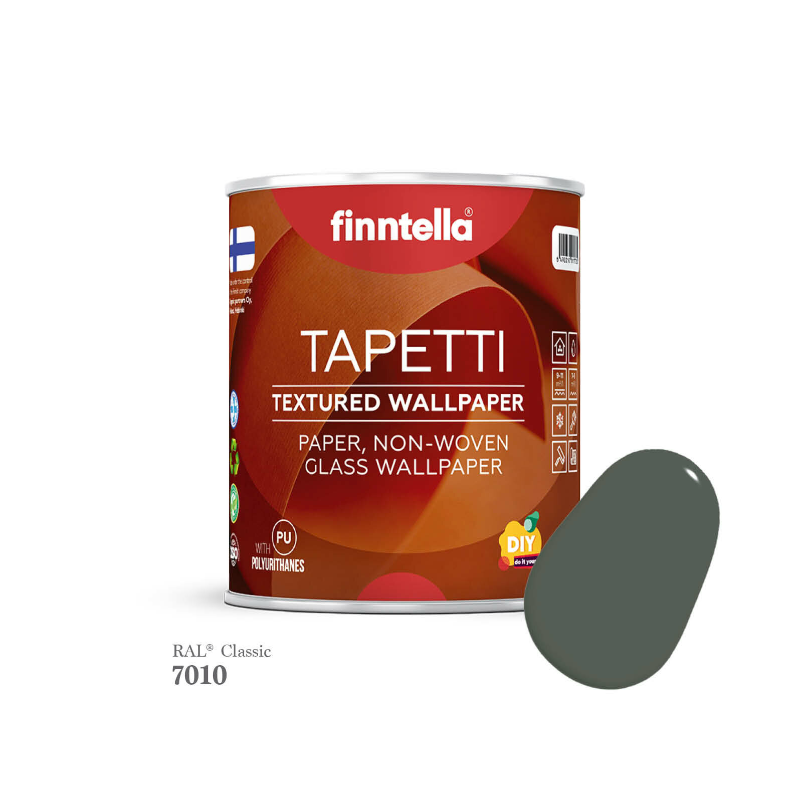 Шелковисто-матовая краска для обоев под окраску TAPETTI SILKKI Matta FINNTELLA, Цвет RAL 7010 Брезентово-серый (Tarpaulin grey), 0,9л