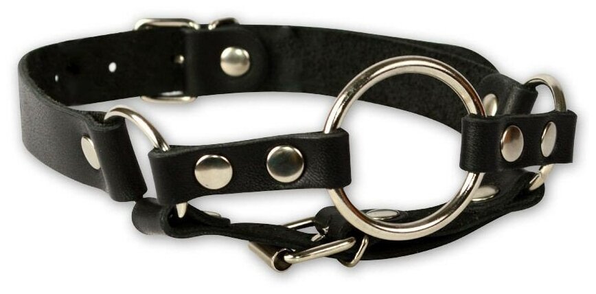 Кляп-кольцо на чёрных кожаных ремешках с застёжкой