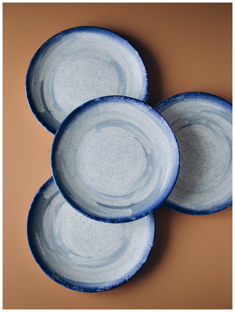 Набор тарелок 4 штуки, серия Harena, диаметр 30 см, фарфор, голубой, Bonna