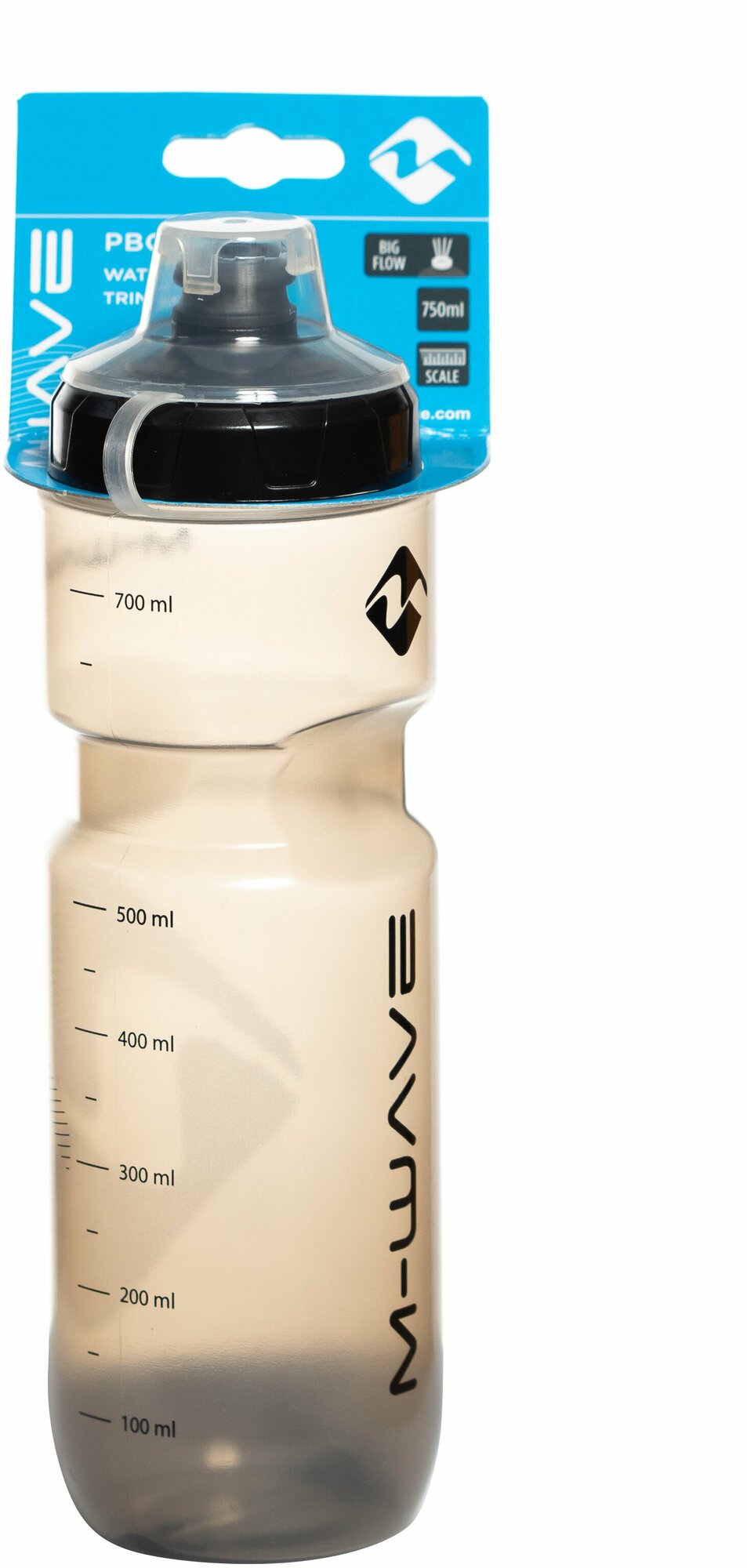 Фляга велосипедная пластиковая 0,75л с крышкой, с широким соском, серая-полупрозрачная M-WAVE