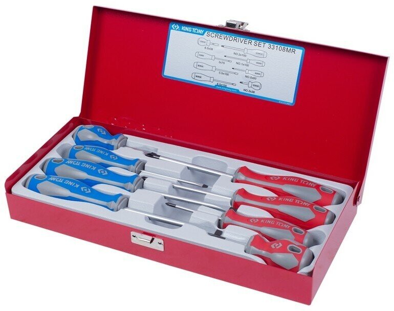 Набор отверток в металлическом кейсе, 8 предметов KING TONY 33108MR