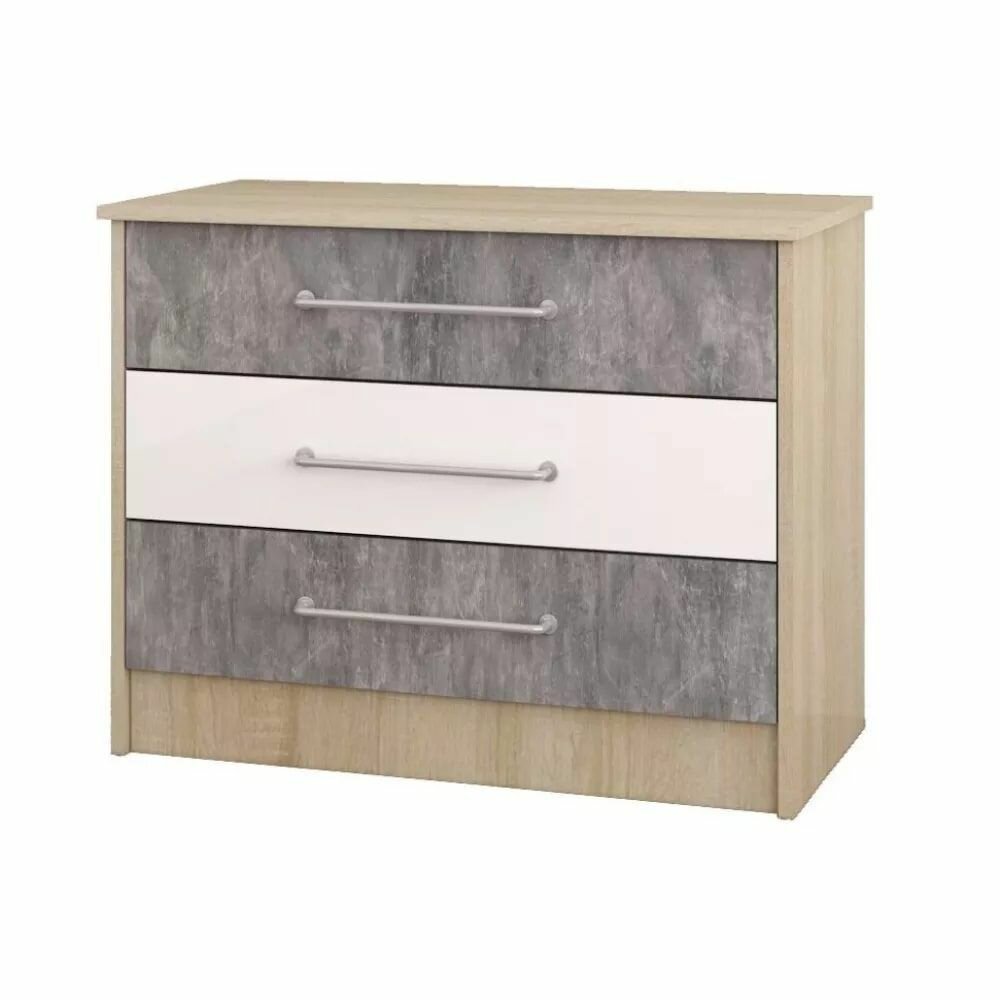 Комод Колибри Лофт Дуб Сонома/Ателье светлое/Акрил Белый ЛДСП с ящиками для спальни, прихожей, гостиной, 800x820x435, тэкс