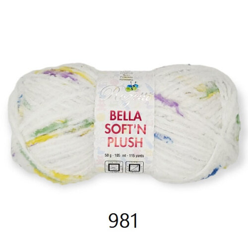 Пряжа "BELLA SOFT N PLUSH" 100% Полиамид, 50гр/105м, (981- Белый+фиол, син, зел, жел) 1 упаковка (10 мотков)