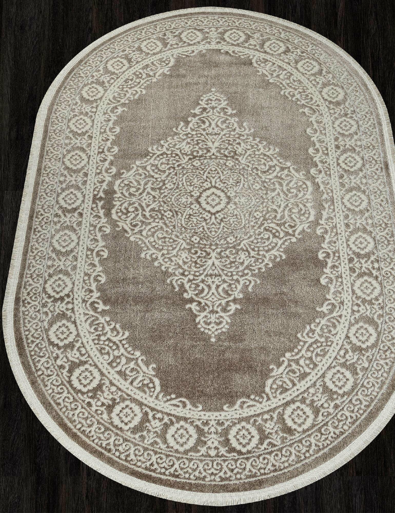 Ковер турецкий Овальный на пол в гостиную в спальню 145х230 см бежевый классический ворс 8 мм 380600 ковренок