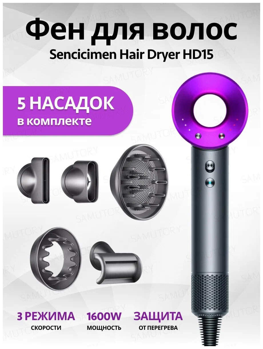 Фен для волос SenCiciMen HD15 Hair Dryer, фиолетовый, ионизация