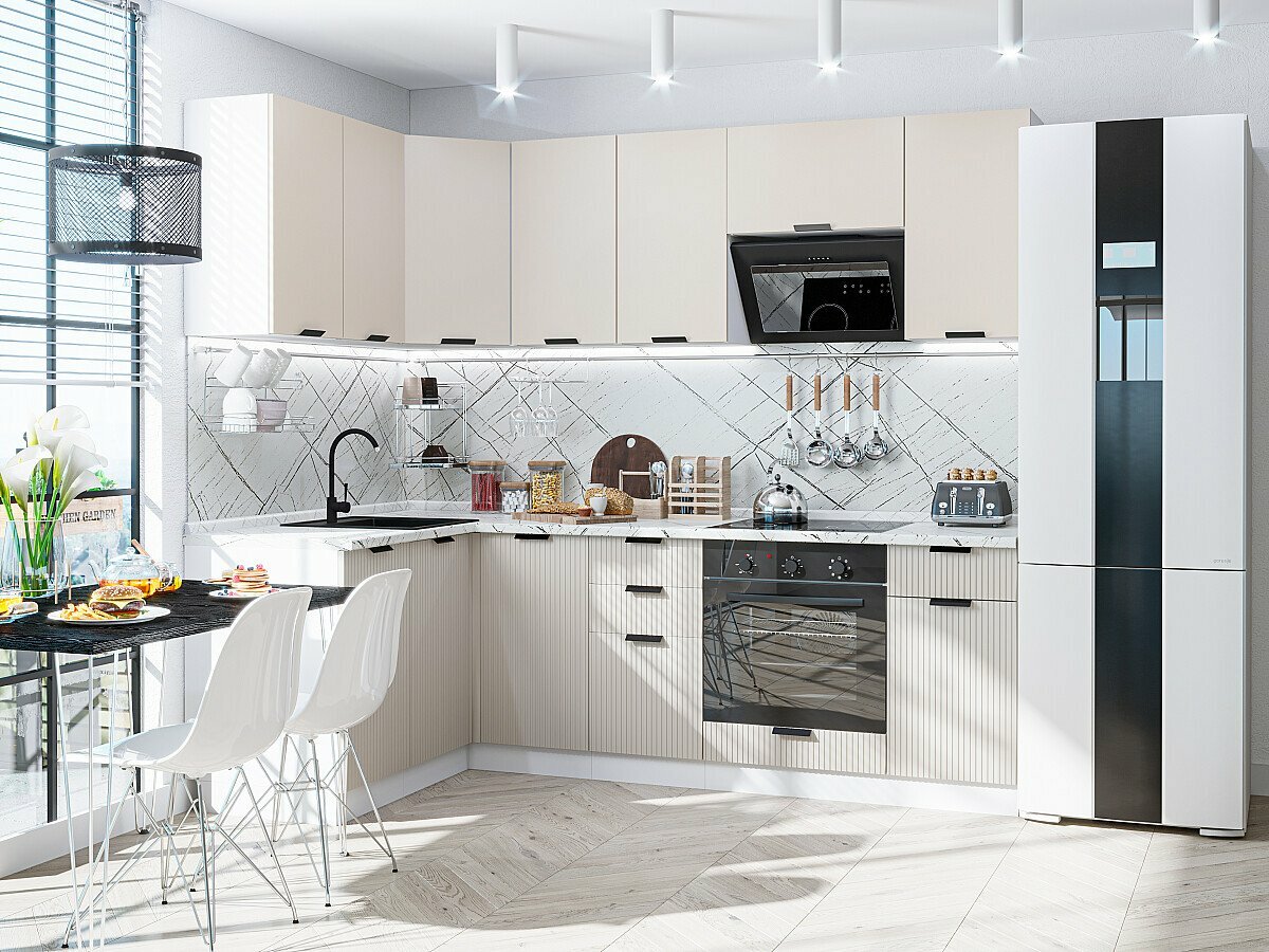 Кухня модульная Угловая Евро Лайн-05-Готовый угловой кухонный гарнитур 2140*1400-2400*600 Агат со столешницей