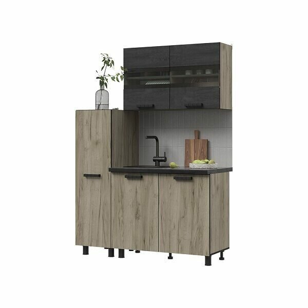 Кухня «Эдинбург» с пеналом ЛДСП 1,4 м (Дуб крафт серый/Железный камень) СМ