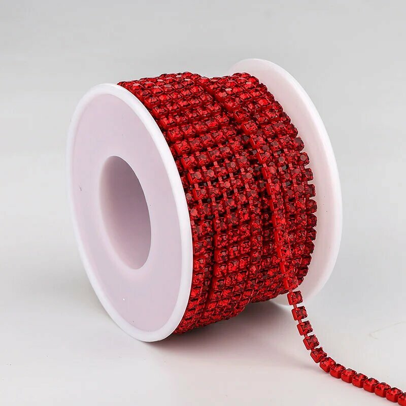 Цепочка со стразами QIIY SS6-SS16 для шитья 10 Yards, Красный, SS12(3mm-3.2mm), Siam