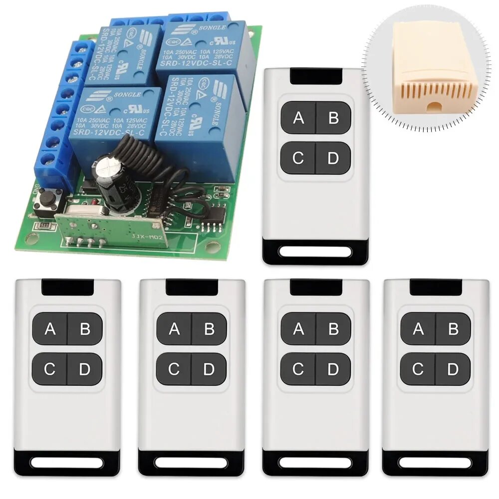 Беспроводной релейный контроллер 433 МГц для освещения 1 receiver 5 remotes