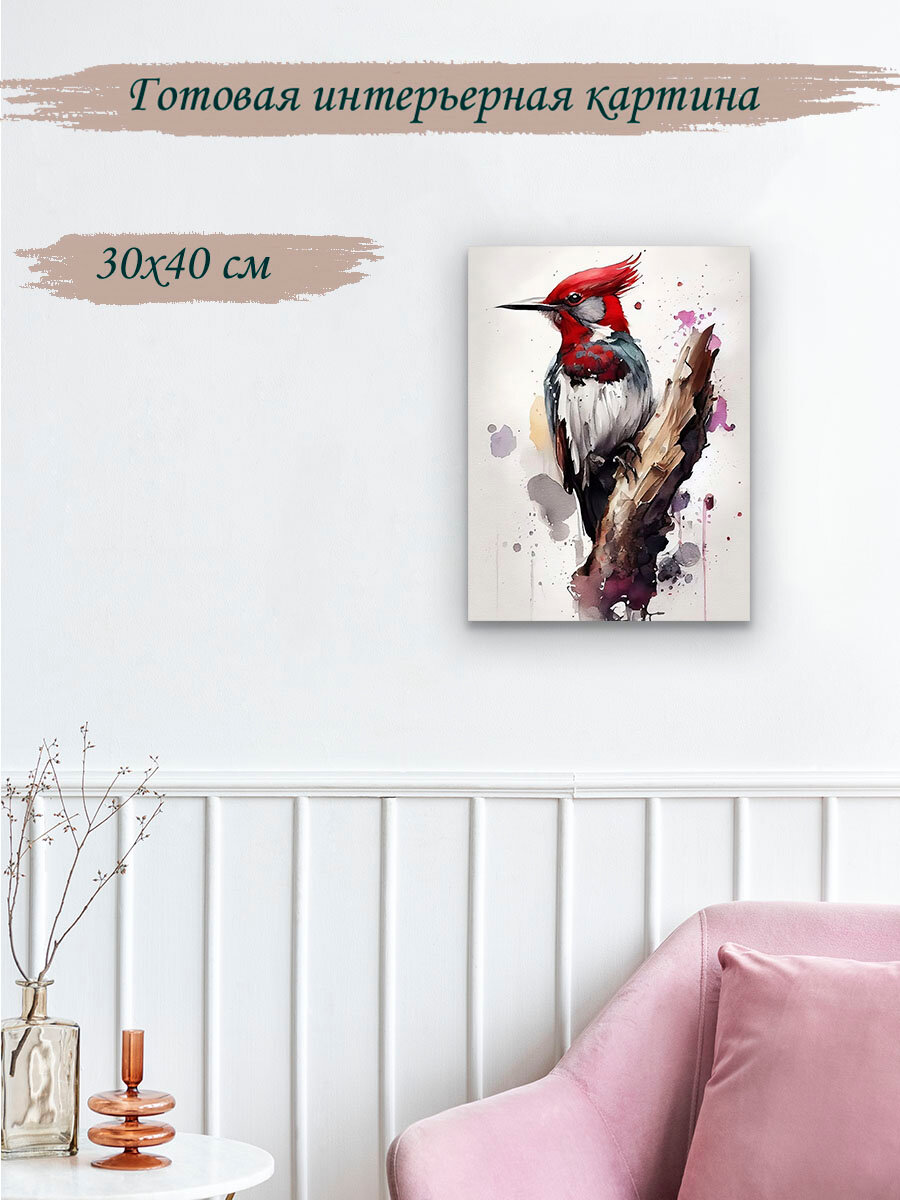 Картины для интерьера 30х40 Птица дятел краски картина