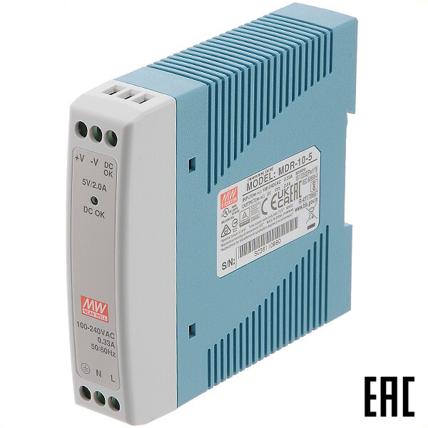 Блок питания MDR-10-5 1ф выход 5В пост. тока 2,0А стабилизированный Mean Well