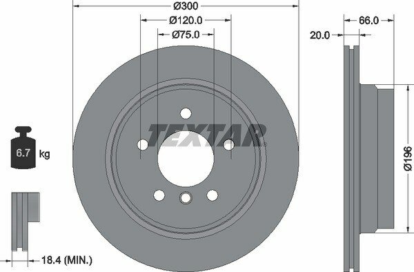 Диск тормозной задний с покрытием pro bmw/bmw (brilliance)/chevrolet (sgm)/chevrolet (sgmw)/honda (gac) textar 92154903
