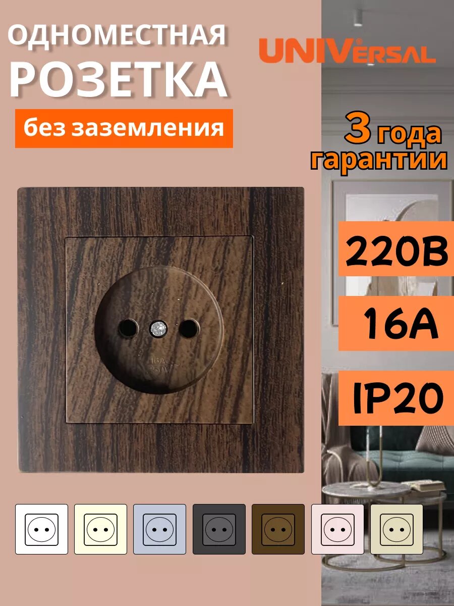 Розетка одинарная без заземления