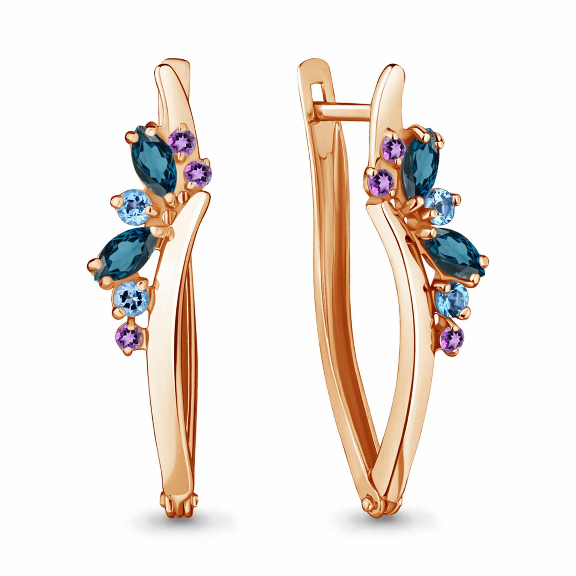 Серьги, серебро, 925 проба, золочение, аметист, топаз, Лондон топаз