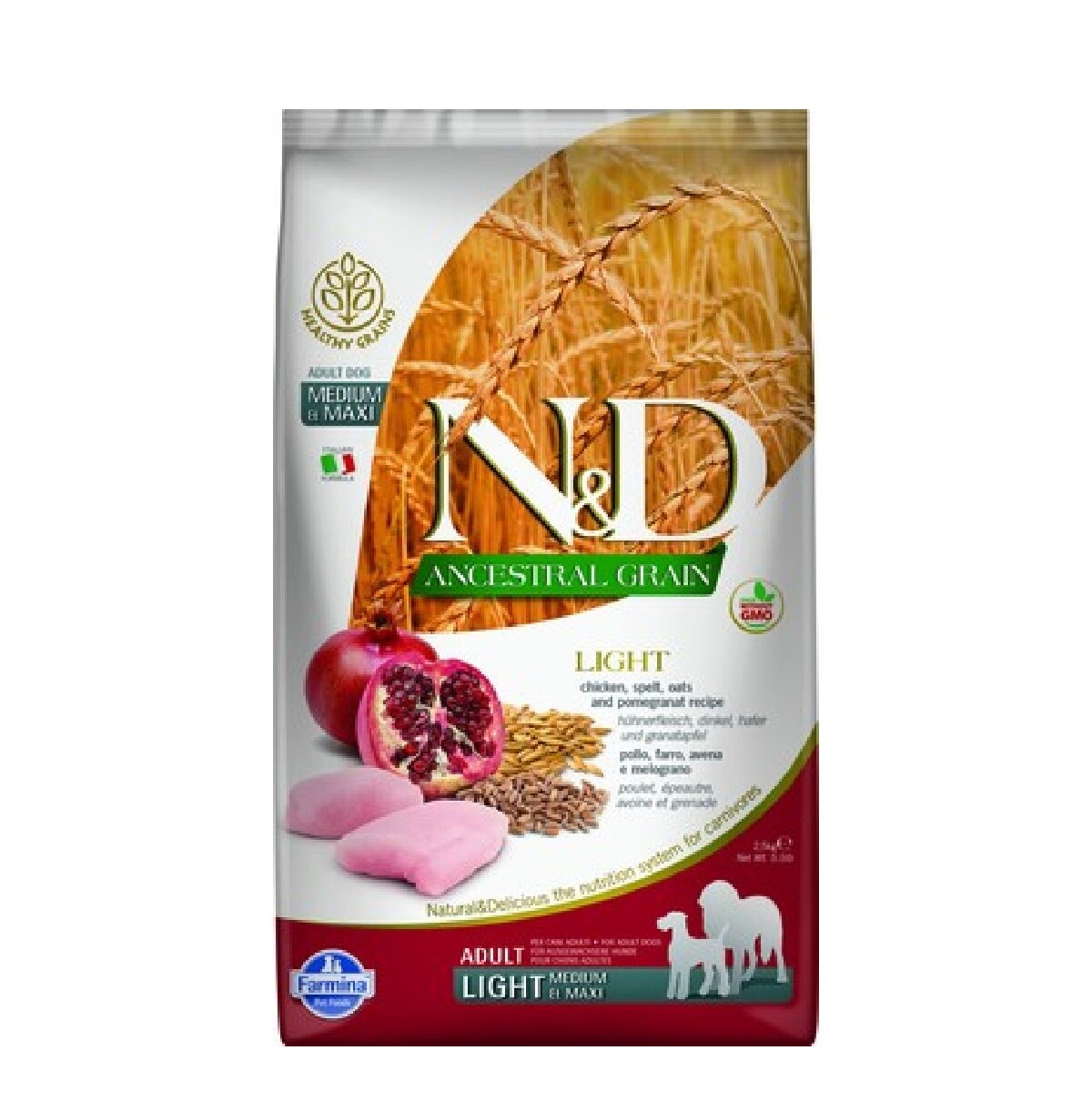 Сухой корм FARMINA ND ANCESTRAL GRAIN DOG LIGHT Chicken Pomegrante Adult MEDIUM MAXI для взрослых собак средних и крупных пород с курицей контроль вес