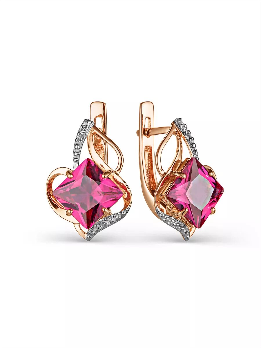 Серьги, красное золото, 585 проба, бриллиант, рубин