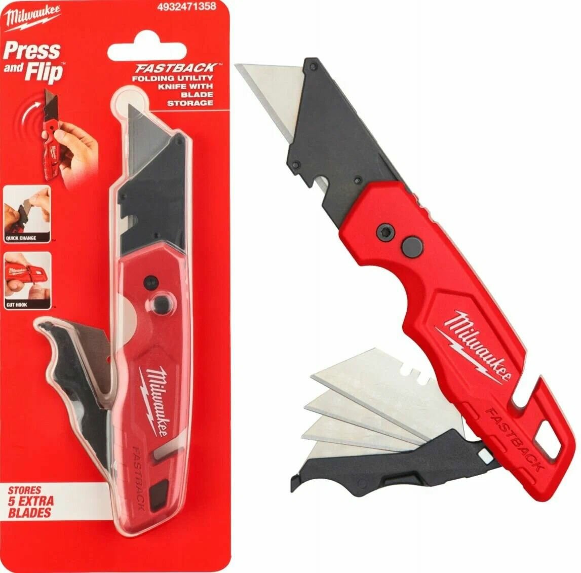 Складной многофункциональный нож Fastback Milwaukee с отсеком для хранения лезвий 4932471358