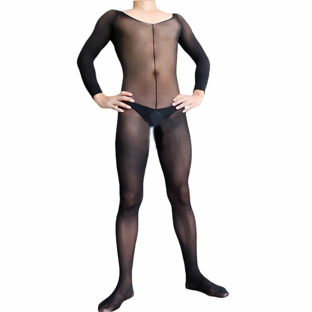 Мужские цельнокроеные открытые чулки с длинными рукавами -телесного цвета