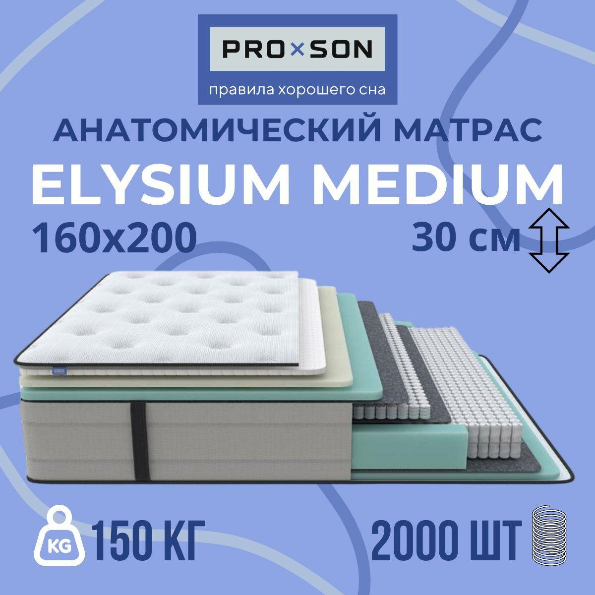 Матрас 160x200 Elysium Medium PROxSON средней жесткости, независимые пружины