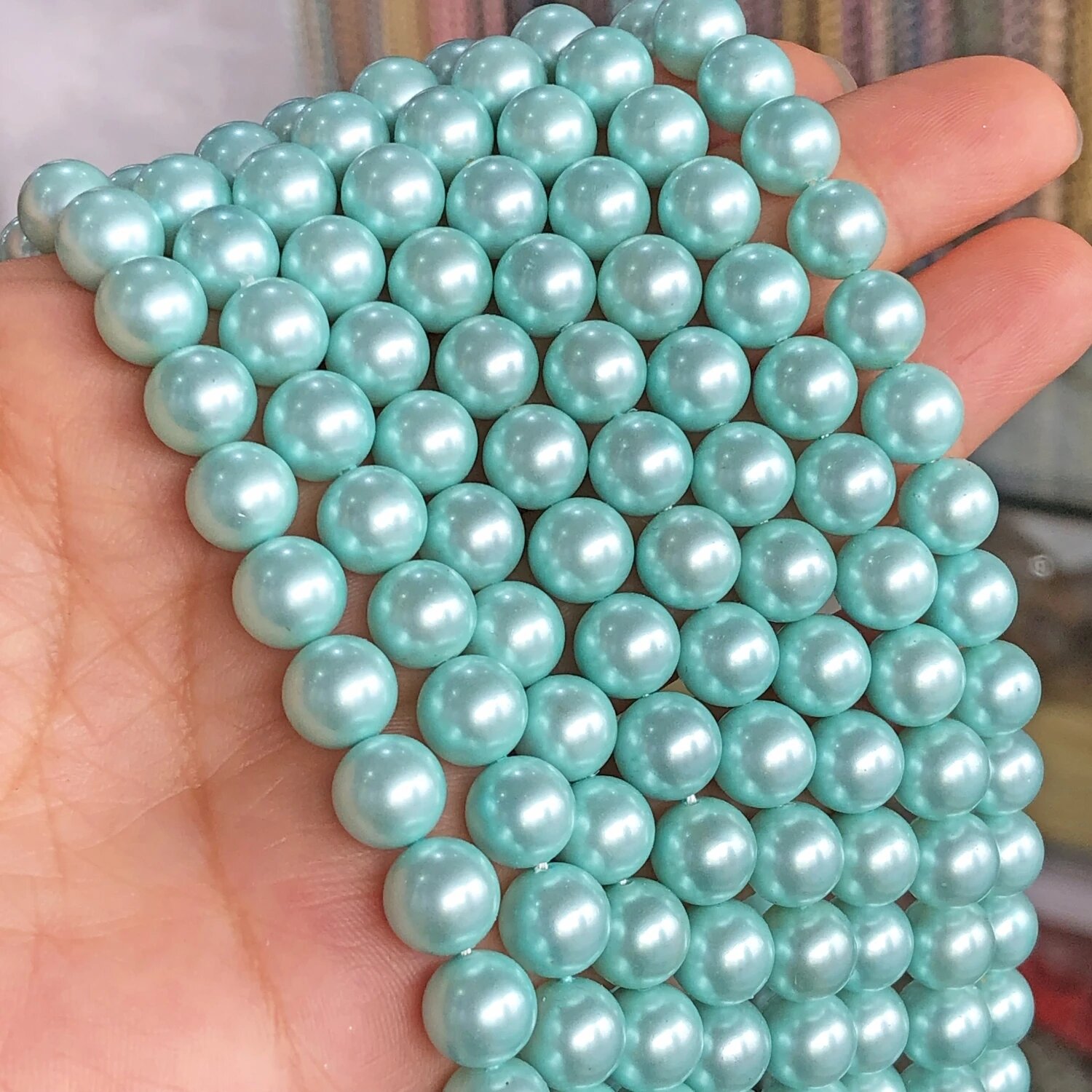 Бусины из имитации жемчуга Annebeads мятно-зелёного цвета 6/8/10/12 мм 8mm 44-46pcs