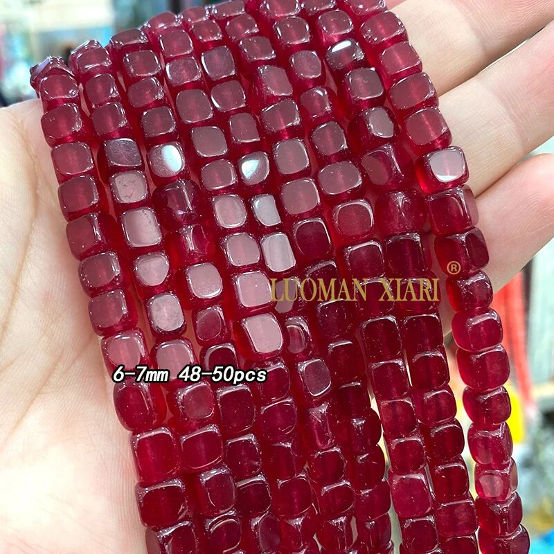 Натуральные бусины из халцедона и рубина LUOMAN XIARI 6-7mm square