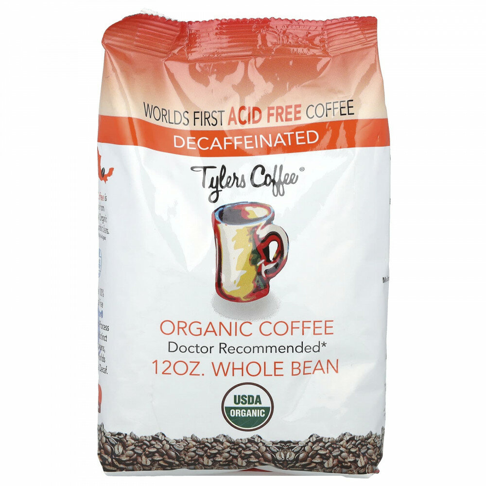 Tylers Coffees, органический кофе, цельные зерна, без кофеина, 12 унций