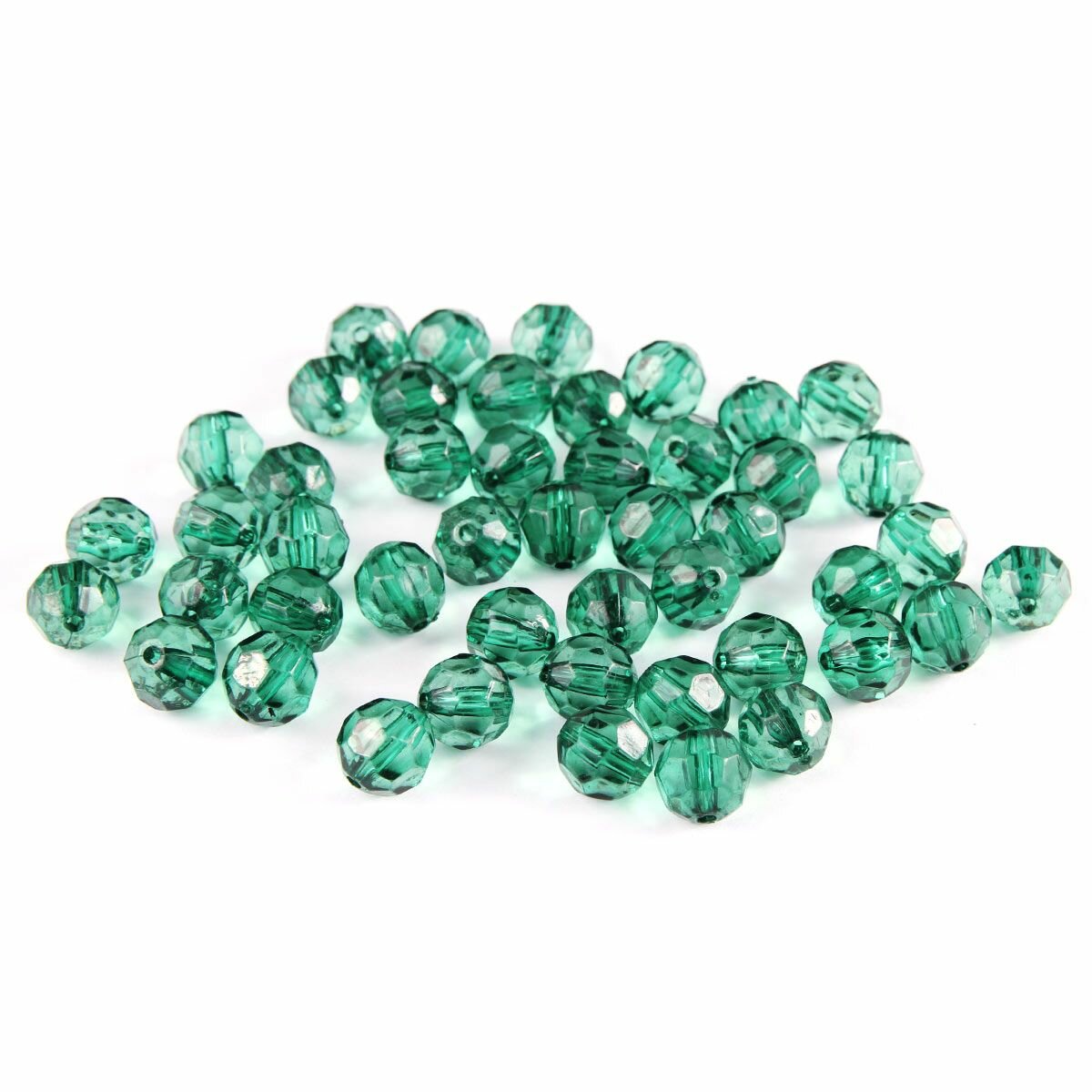 2024 Бусины пластиковые, акрил, прозрач. в цвете, граненые круглые, 10мм, 25гр, Astra&Craft (59 темно-зеленый)