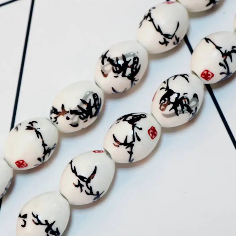 MISSDEAR Винтажные керамические бусины 11x15 мм Белый, Black Bamboo