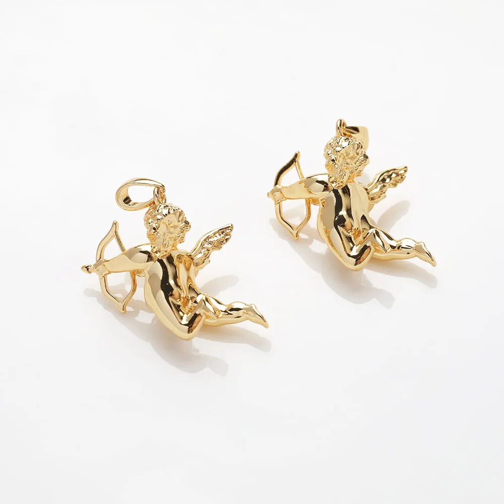 Латунные подвески Купидон 2 шт, позолоченные 14к