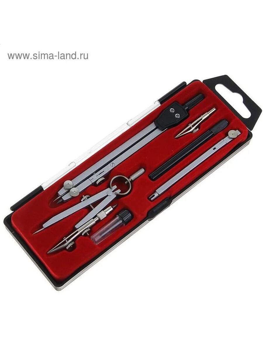 Готовальня 6 предметов (2 циркуля, грифель, рейсфедер, 2 удл