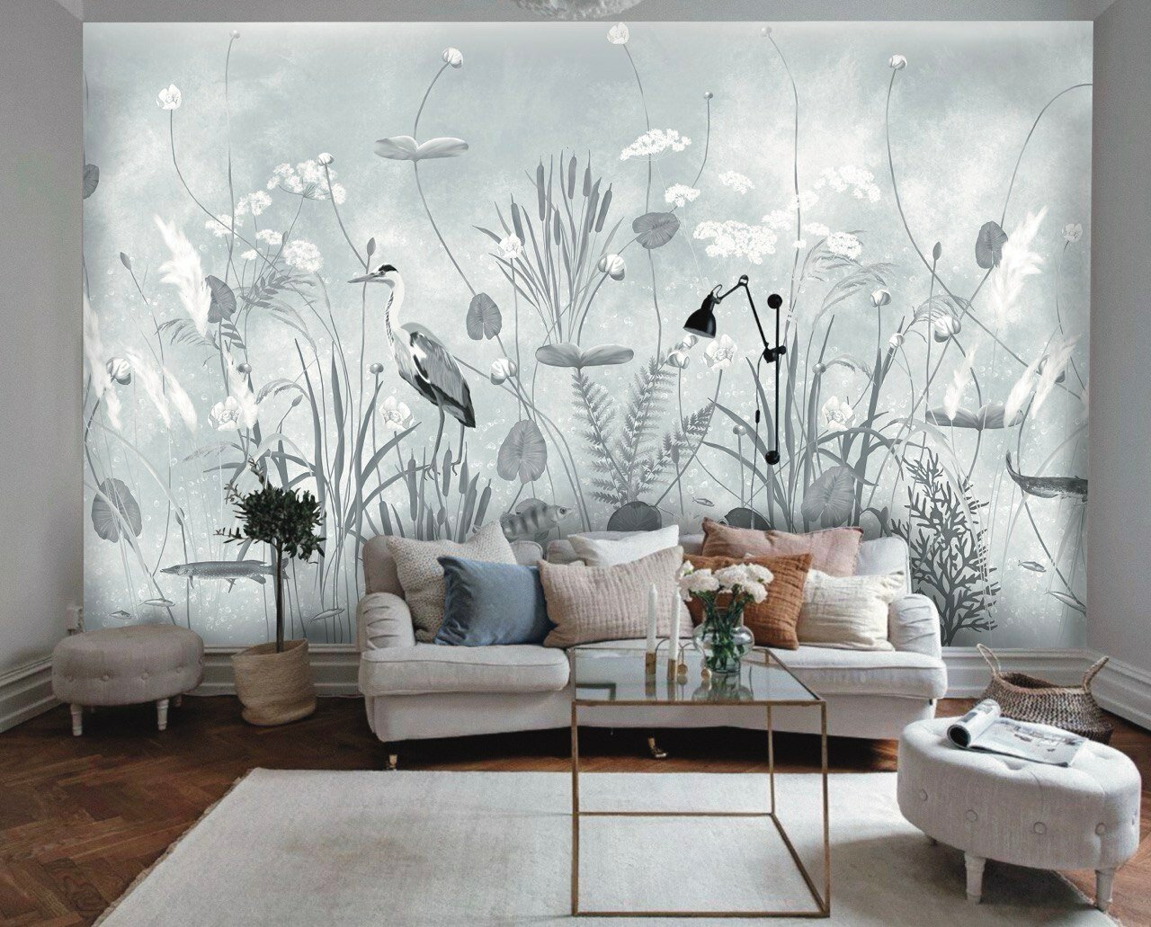 Обои бесшовные "Кама" серый монохром (ширина 3100мм х длина 3500мм)