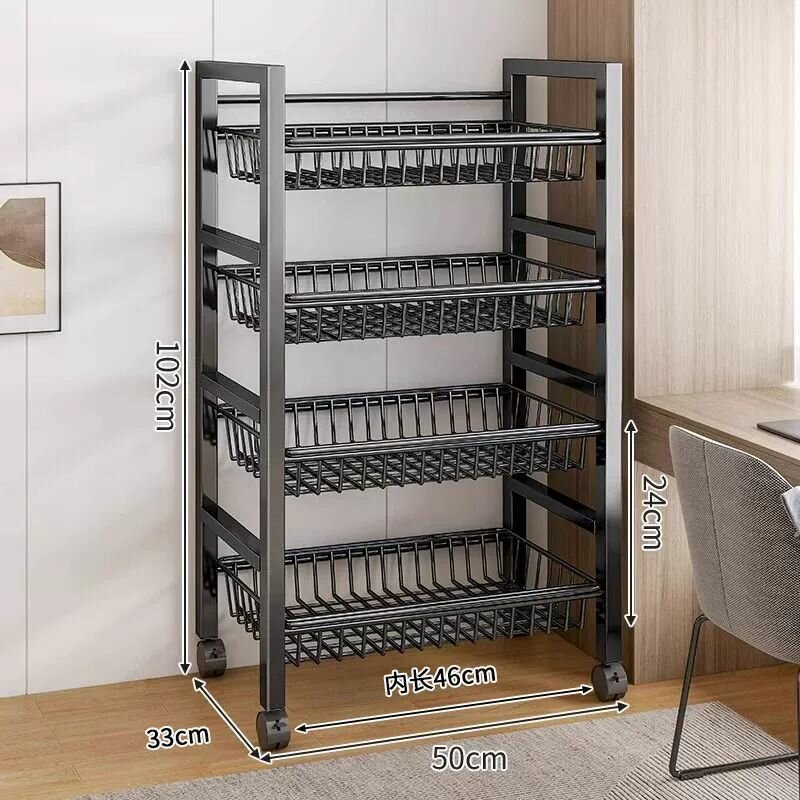 Многофункциональный стеллаж, металл, 4 полки, черный, 50x102х33 см 4 уровня (4 сетчатые )