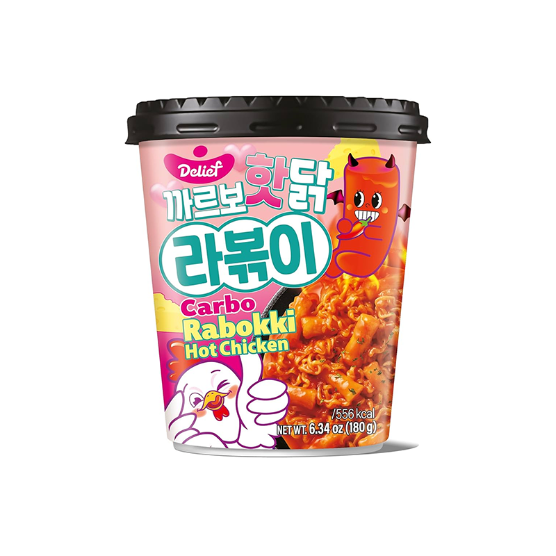 Рисовые палочки DELIEF с лапшой рапокки со вкусом острой курицы в соусе карбонара 180 г, Южная Корея