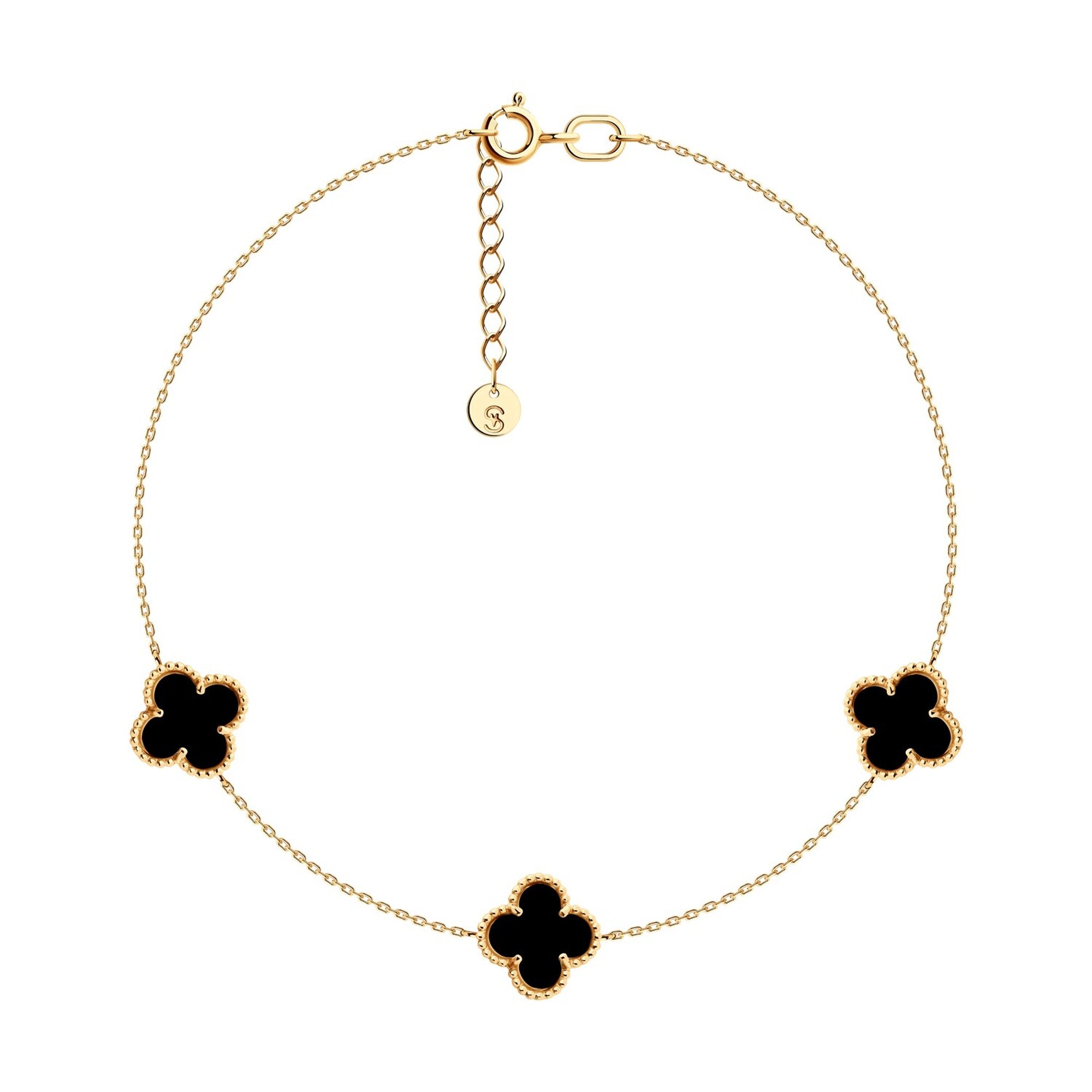 Браслет, красное золото, 585 проба, оникс