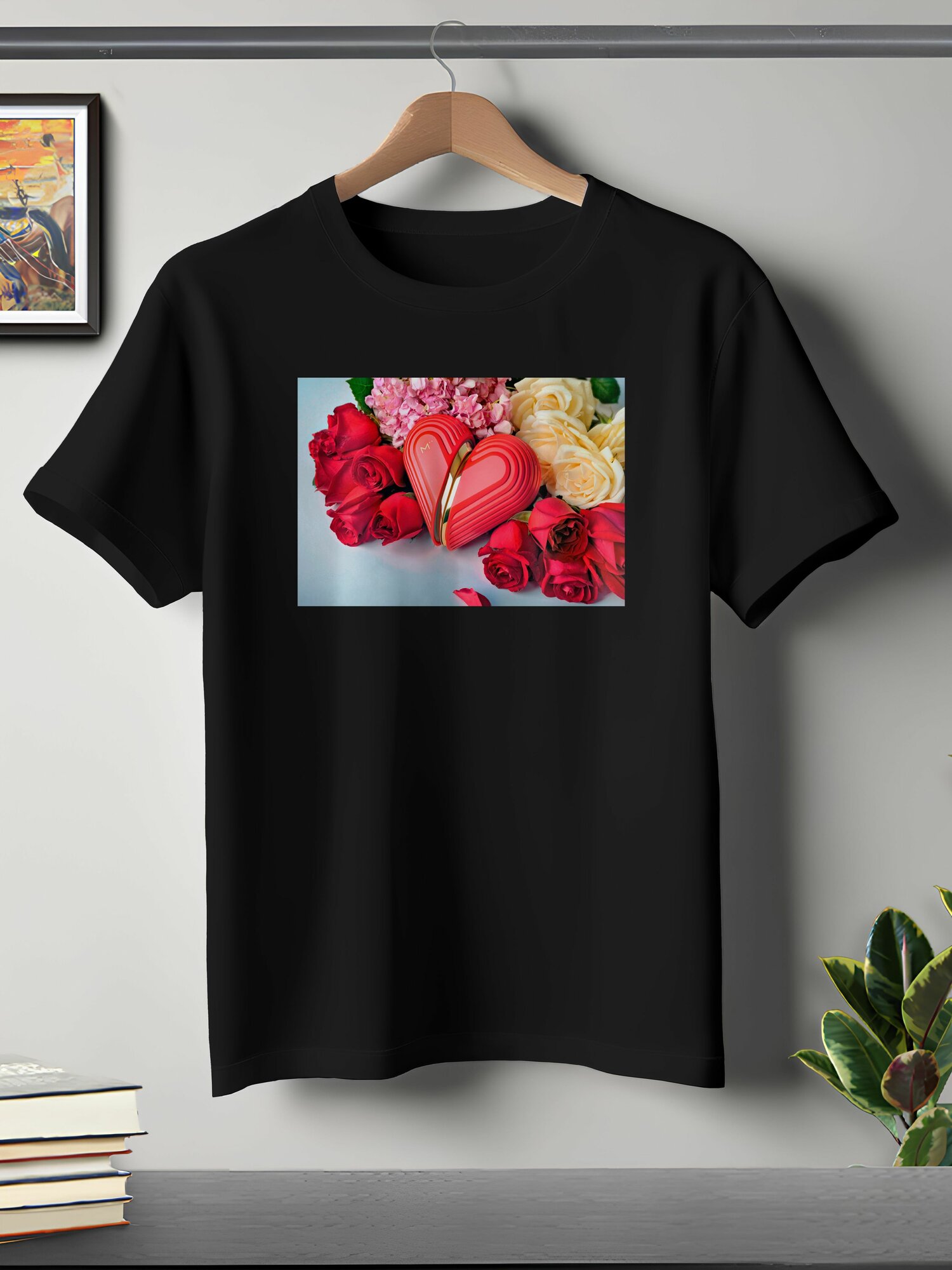 Футболка  Детская ONEQ 164 (14-15) размер с принтом День Святого Валентина, черная