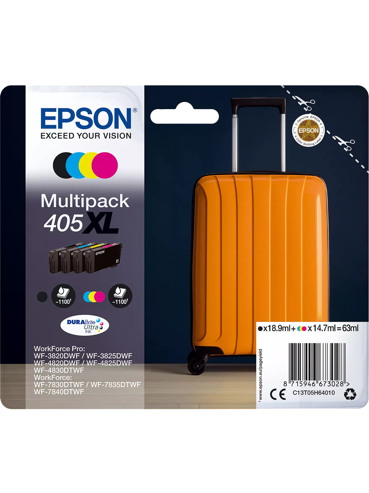Комплект картриджей Epson 405XL, черный / синий / желтый / пурпурный, C13T05H64010