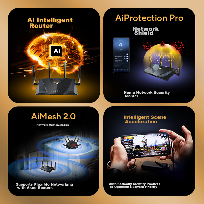 ASUS RT-BE88U Router, Home Wireless Gaming Router, Supports IPhone 16 Pro, WiFi 7, Ai Router, Dual 10G Ports, Whole-House WiFi, Flexible Mesh Routing