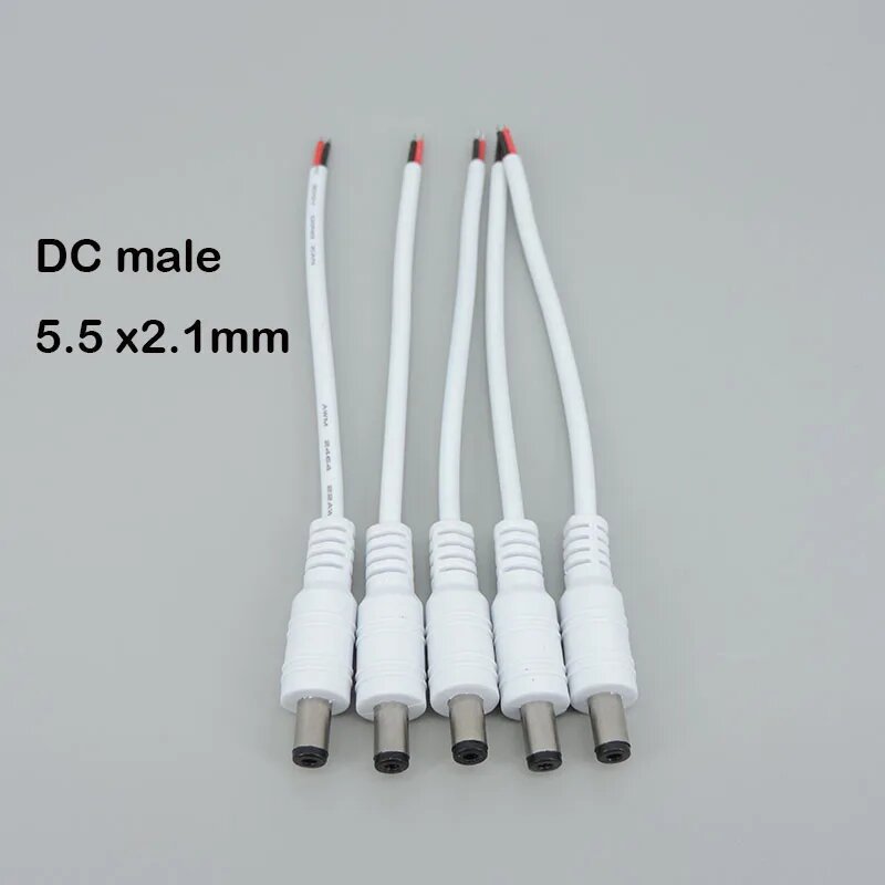 5 шт. Белый Черный DC кабель питания 5,5x2,1 мм для светодиодной ленты 5pcs male white