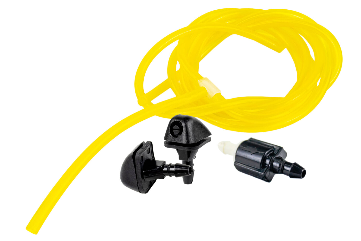 Трубки омывателя лобового стекла желтые с тройником, веерными форсунками буран на защелке (пластиковый распылитель) и обратным клапаном Мини для ВАЗ 2108-21099, 2113-2115