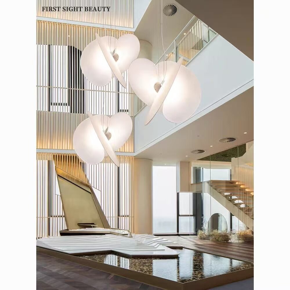 Квартира двухуровневая лестница вилла пустая дизайнерская гостиная столовая спальня креативная шелковая лампа